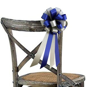 Royal Blue & Silver Pull Bows With Tails - 8" Wide, Set of 6, Wedding ...