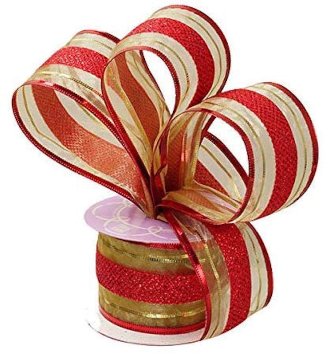 Red Gold Christmas Wired Ribbon - 2 1/2" X 10 Yards, Striped, Valentine ...