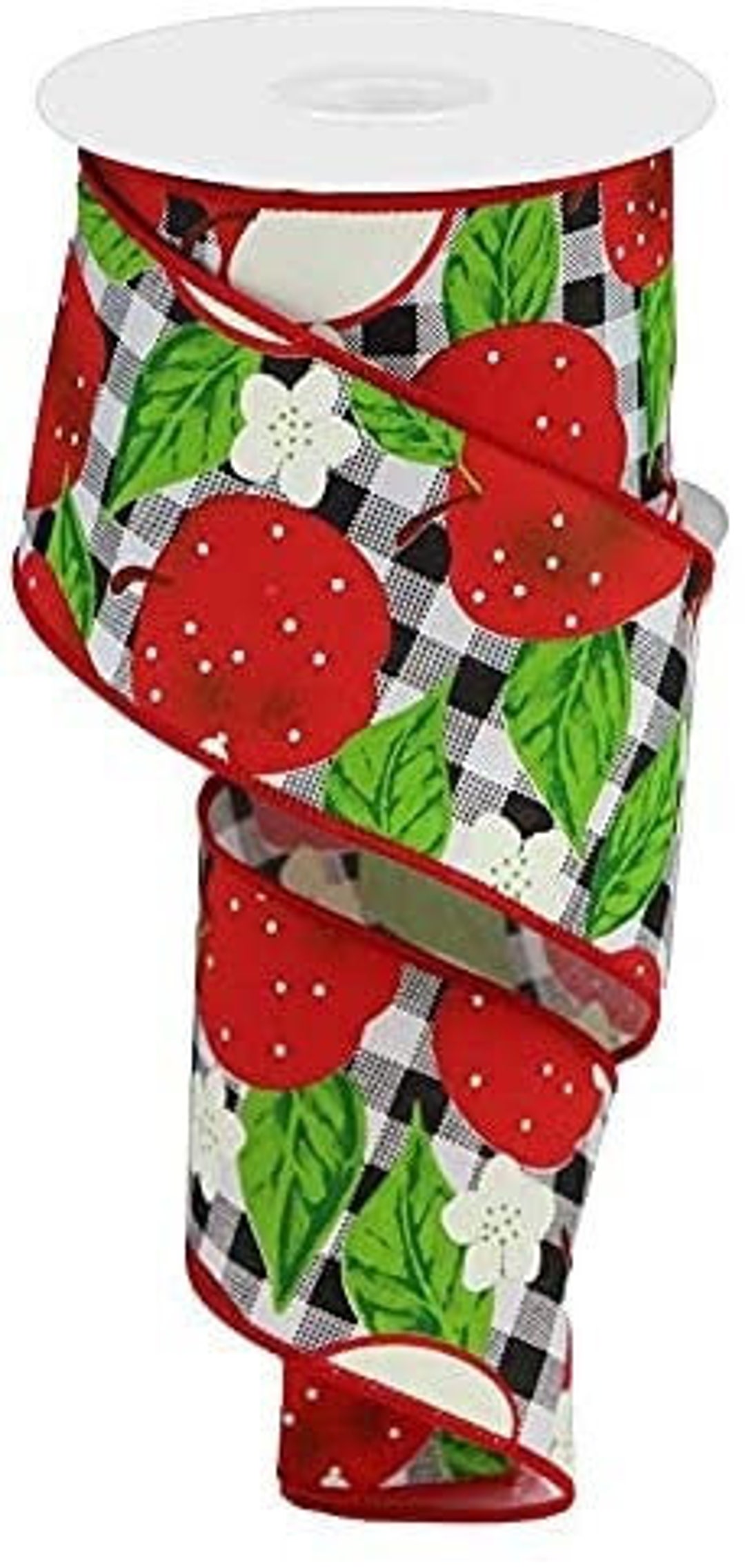 Red Apples Plaid Wired Ribbon - 2 1/2" X 10 Yards, Black & White Checks ...