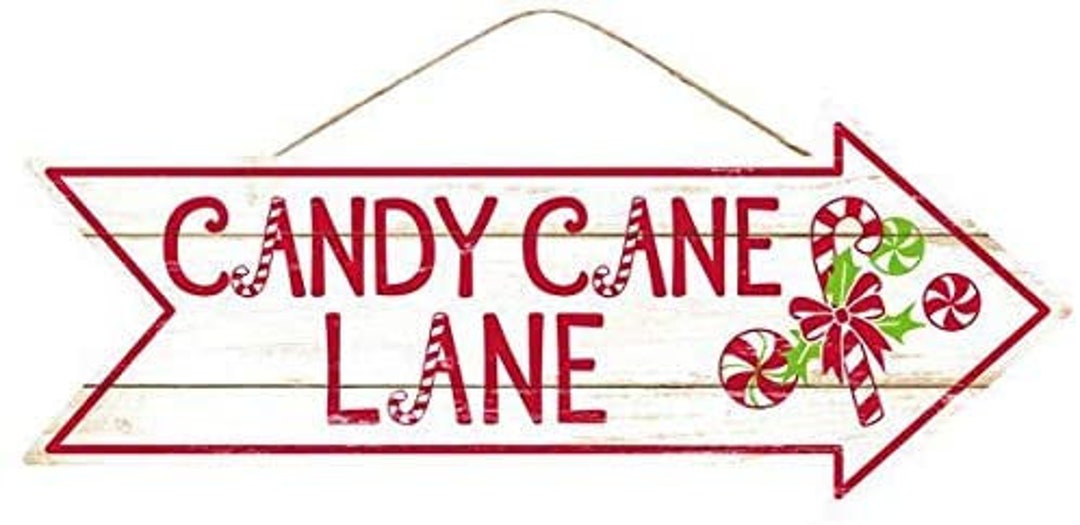 Candy Cane Lane Christmas Sign - 16" X 6.5", Red, Green, White Wooden ...