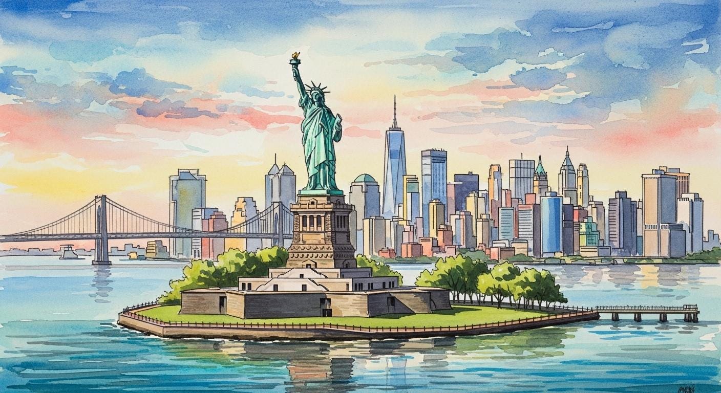 Statue of Liberty Watercolor Art, New York City Theme (digital Design ...