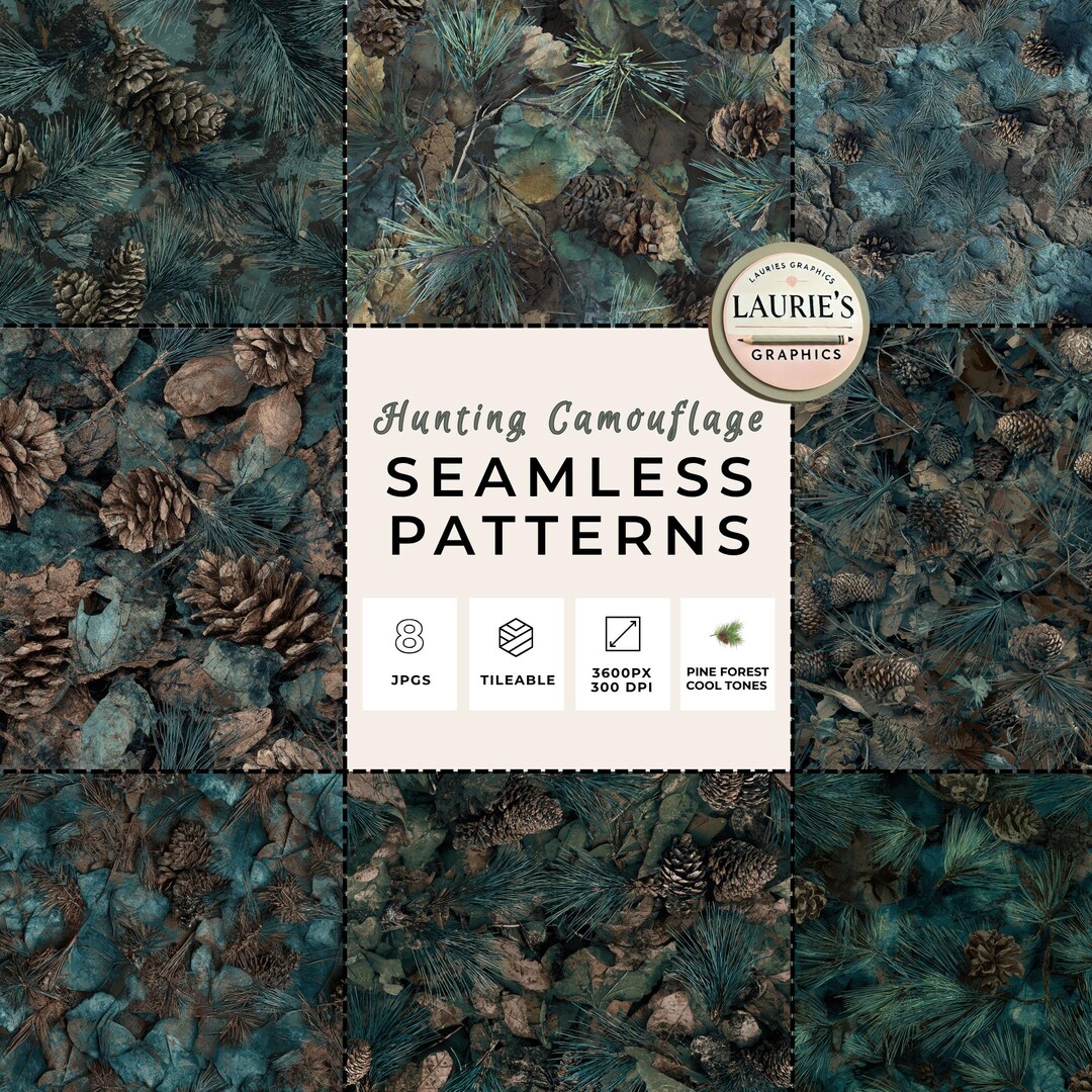 Hunting Camouflage Seamless Pattern Pack: Pine Forest Camo Digital ...