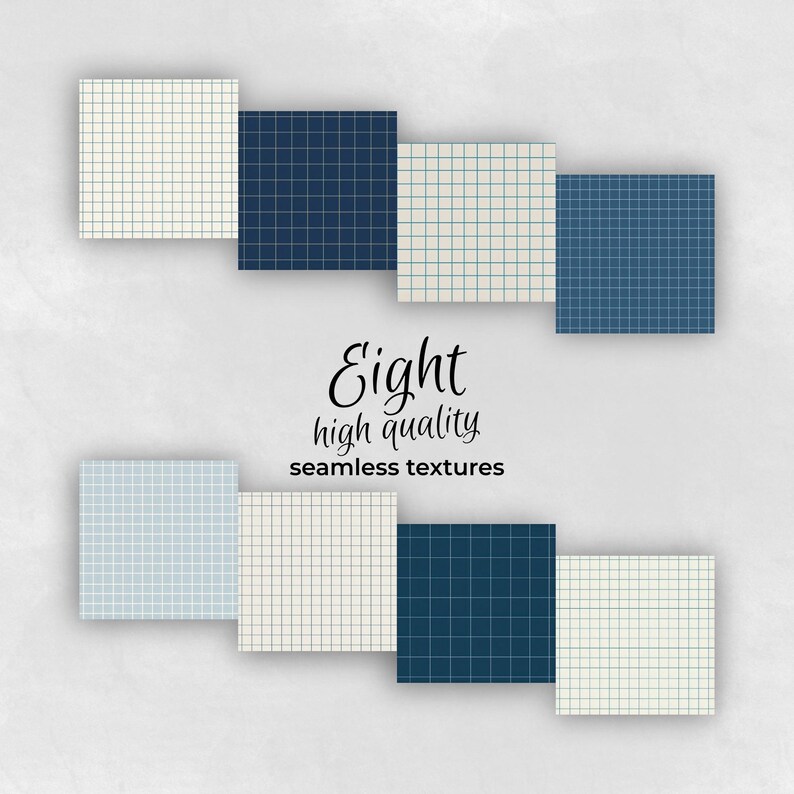 Cerulean Blue Grid Seamless Patterns: Geometric Crosshatch Paper Pack ...