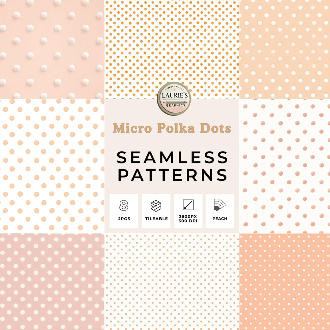 Micro Polka Dots Seamless Patterns: Peach and White, Classic Minimal ...