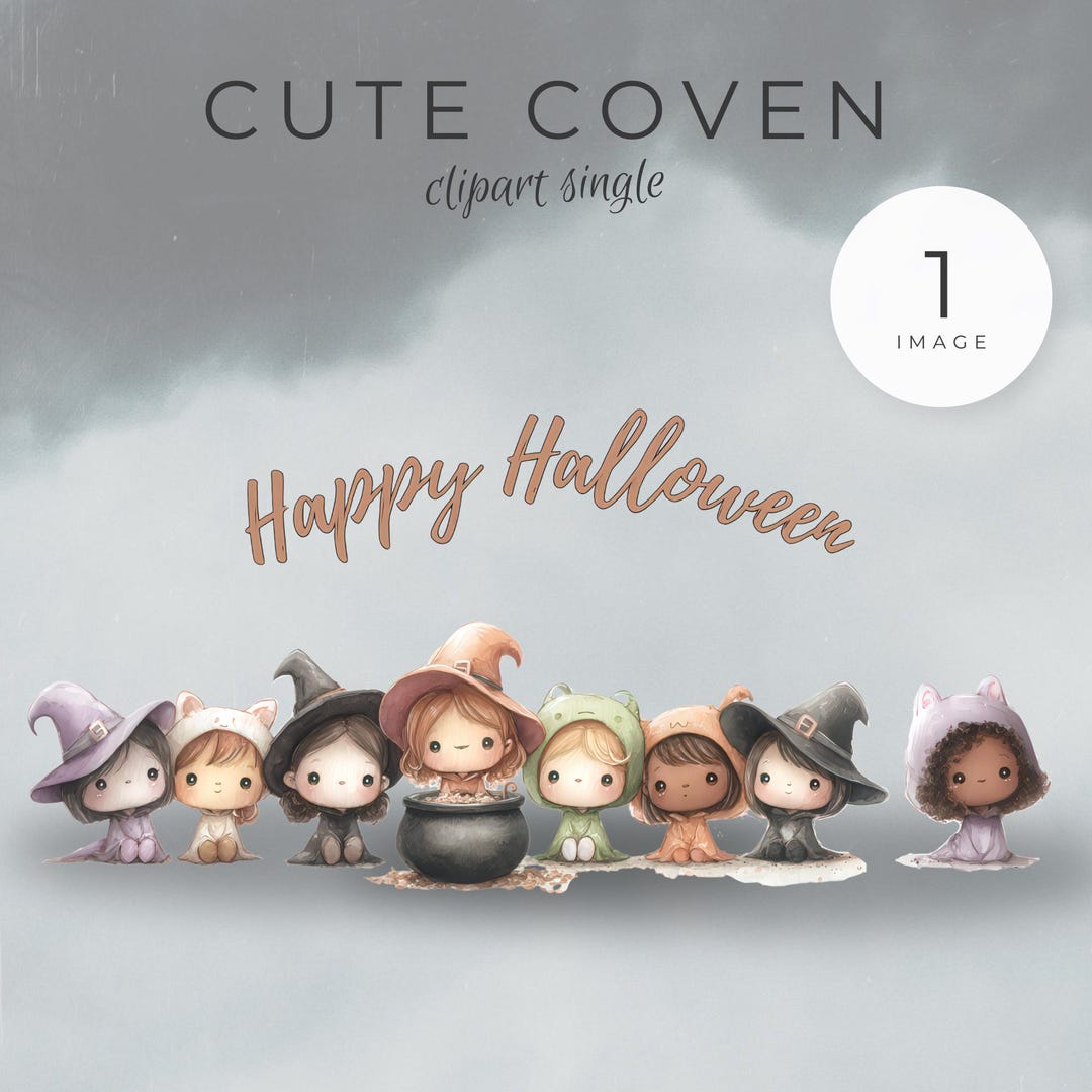 Happy Halloween Coven Clipart PNG Single: Watercolor Witches and ...