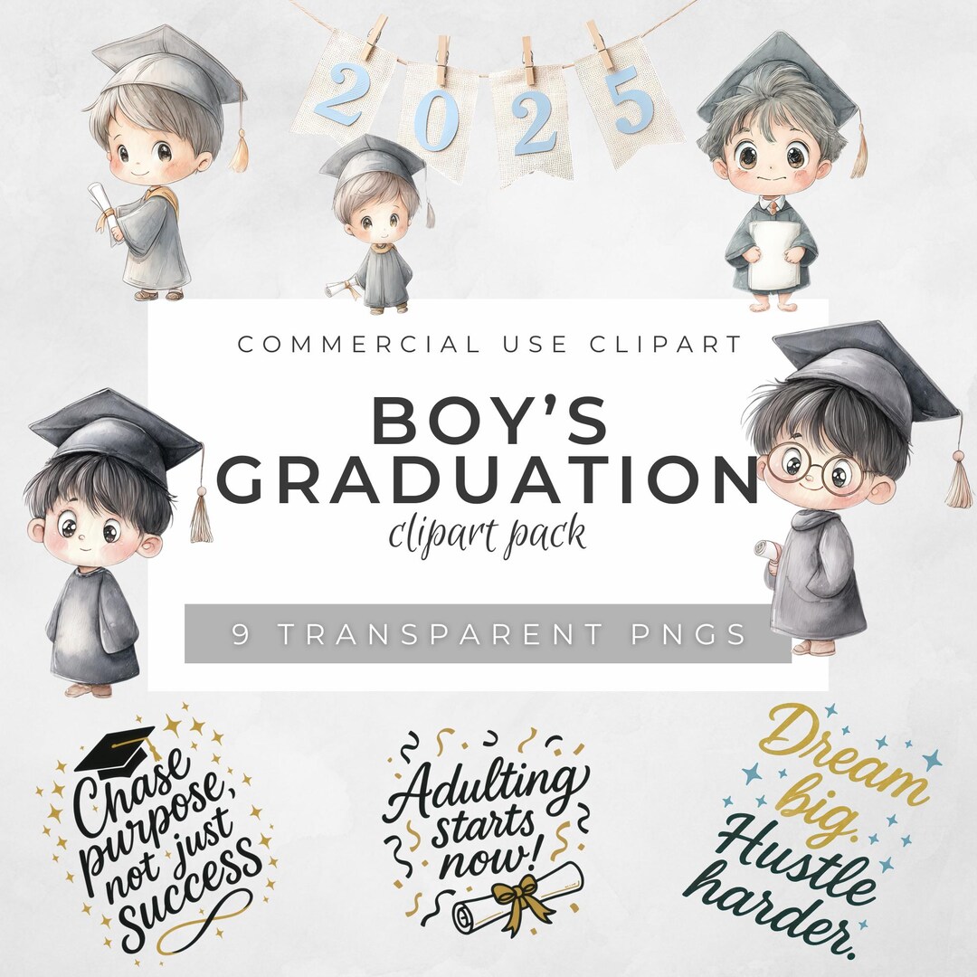 Boy Graduation Watercolor Clipart Pack With Cute Graduate ...