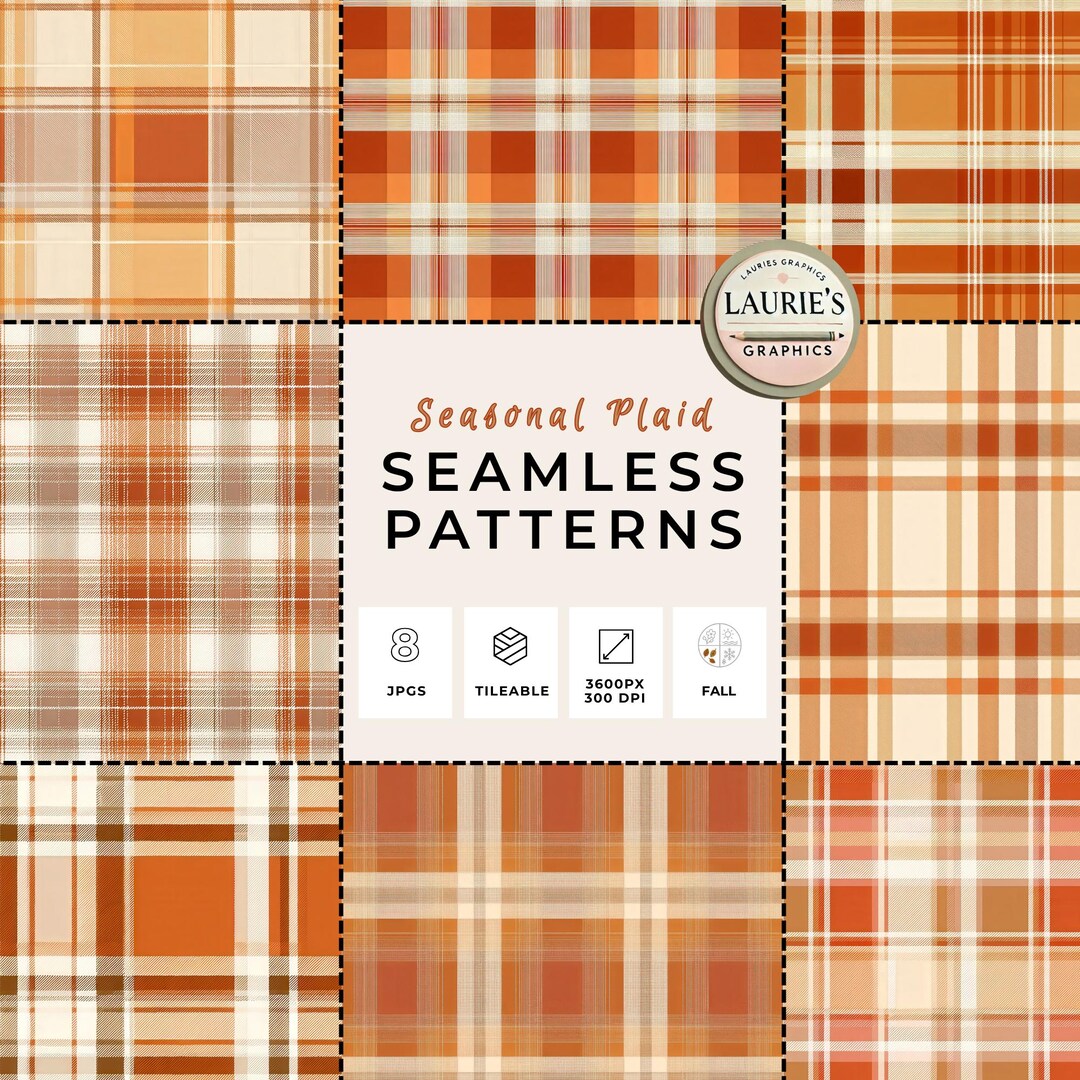 Pumpkin Spice Plaid Seamless Patterns: Seasonal Orange Digital Paper ...