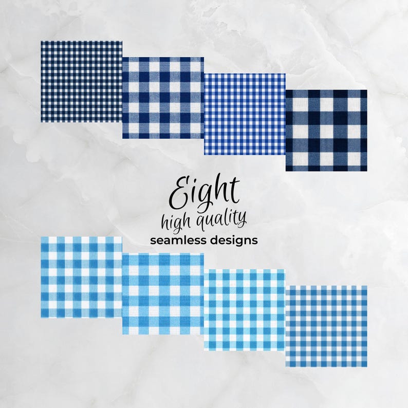 Blue Gingham Seamless Pattern Pack, Checkered Digital Paper for Baby ...