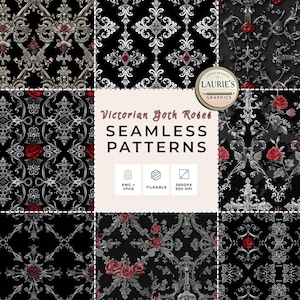 Victorian Goth Roses Seamless Pattern Pack: Gothic Floral Damask ...