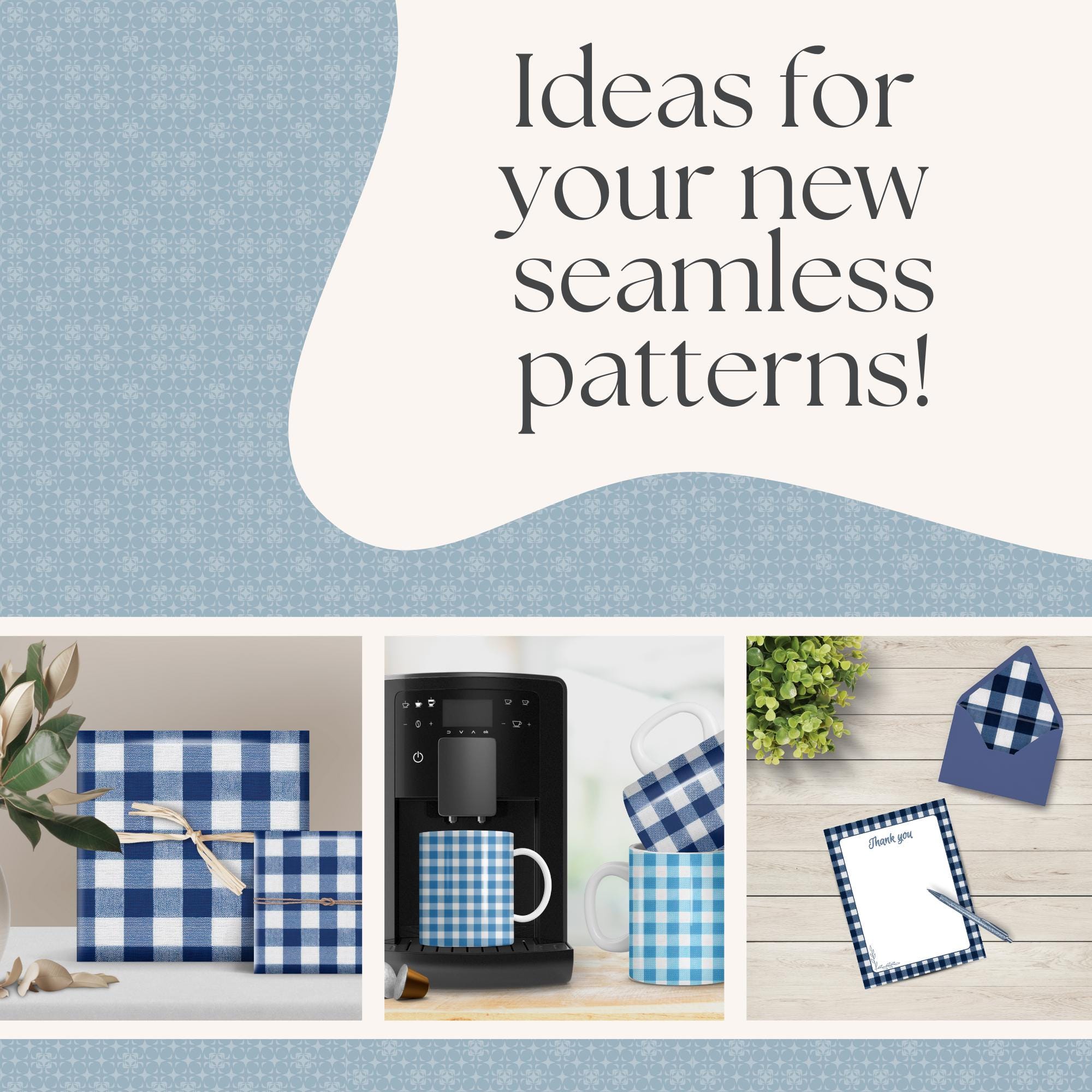 Blue Gingham Seamless Pattern Pack, Checkered Digital Paper for Baby ...