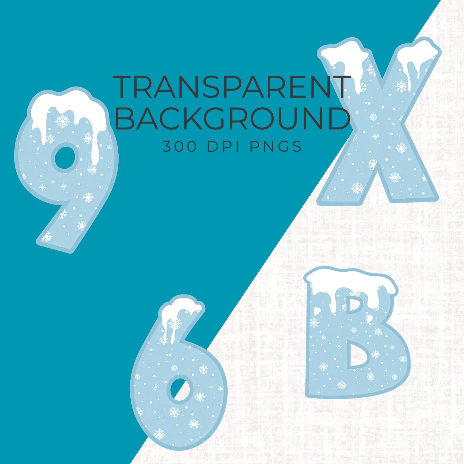 Blue Snowy Alphabet Clipart Pack: Winter Letters, Numbers and ...