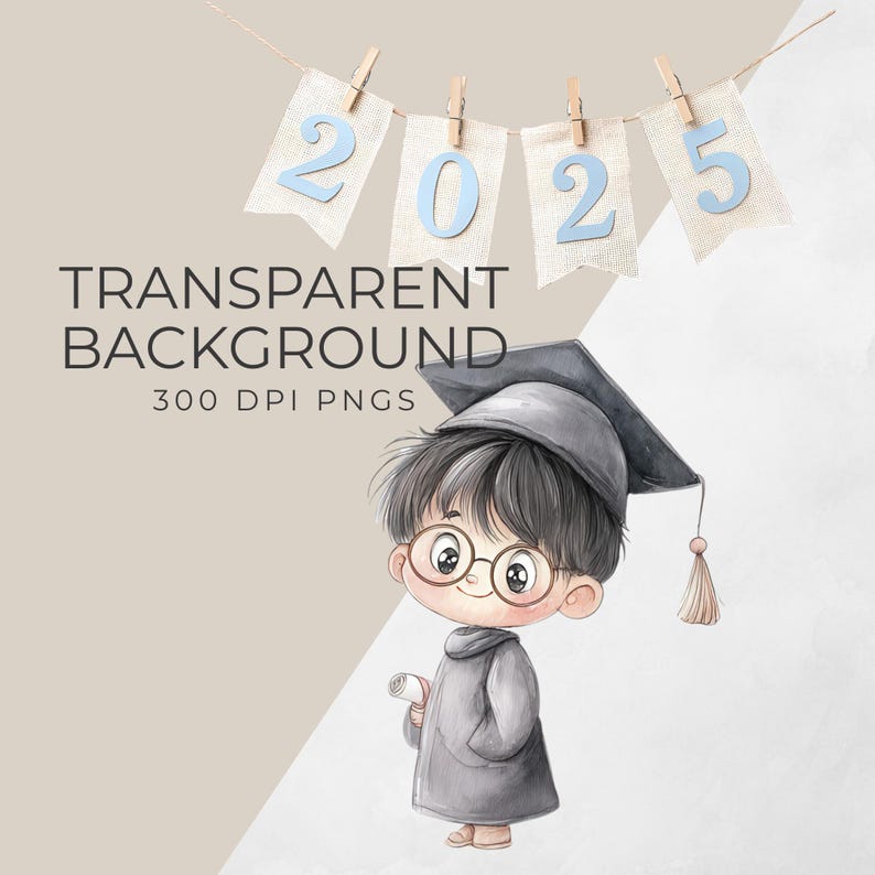 Boy Graduation Watercolor Clipart Pack With Cute Graduate ...