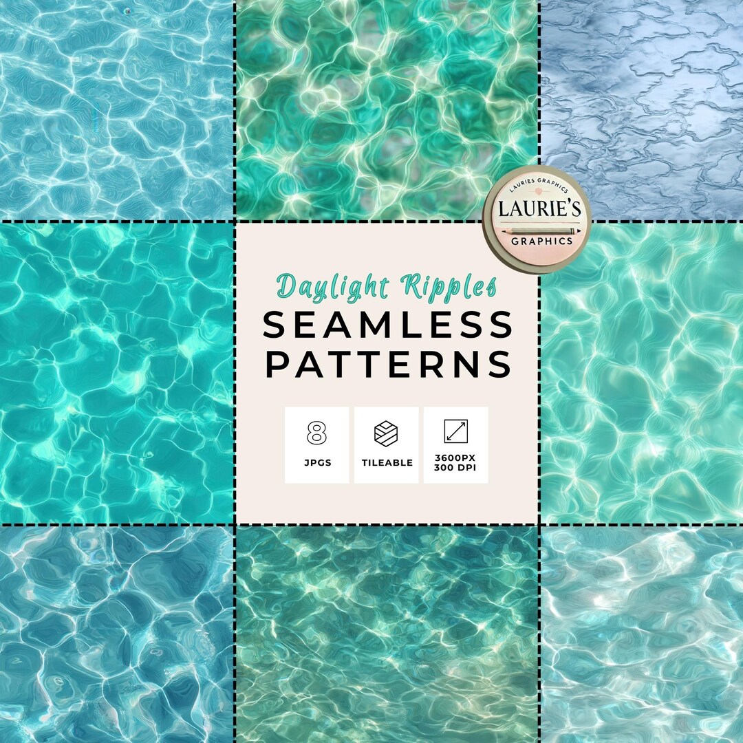 Daylight Ripples Seamless Patterns: Aqua Water, Summer Pool Texture ...