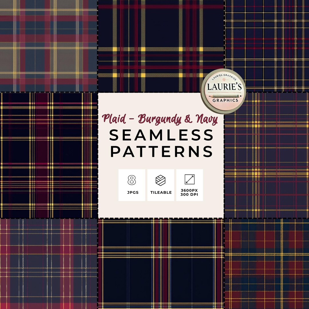 Burgundy and Navy Plaid Seamless Pattern Pack: Digital Paper for ...