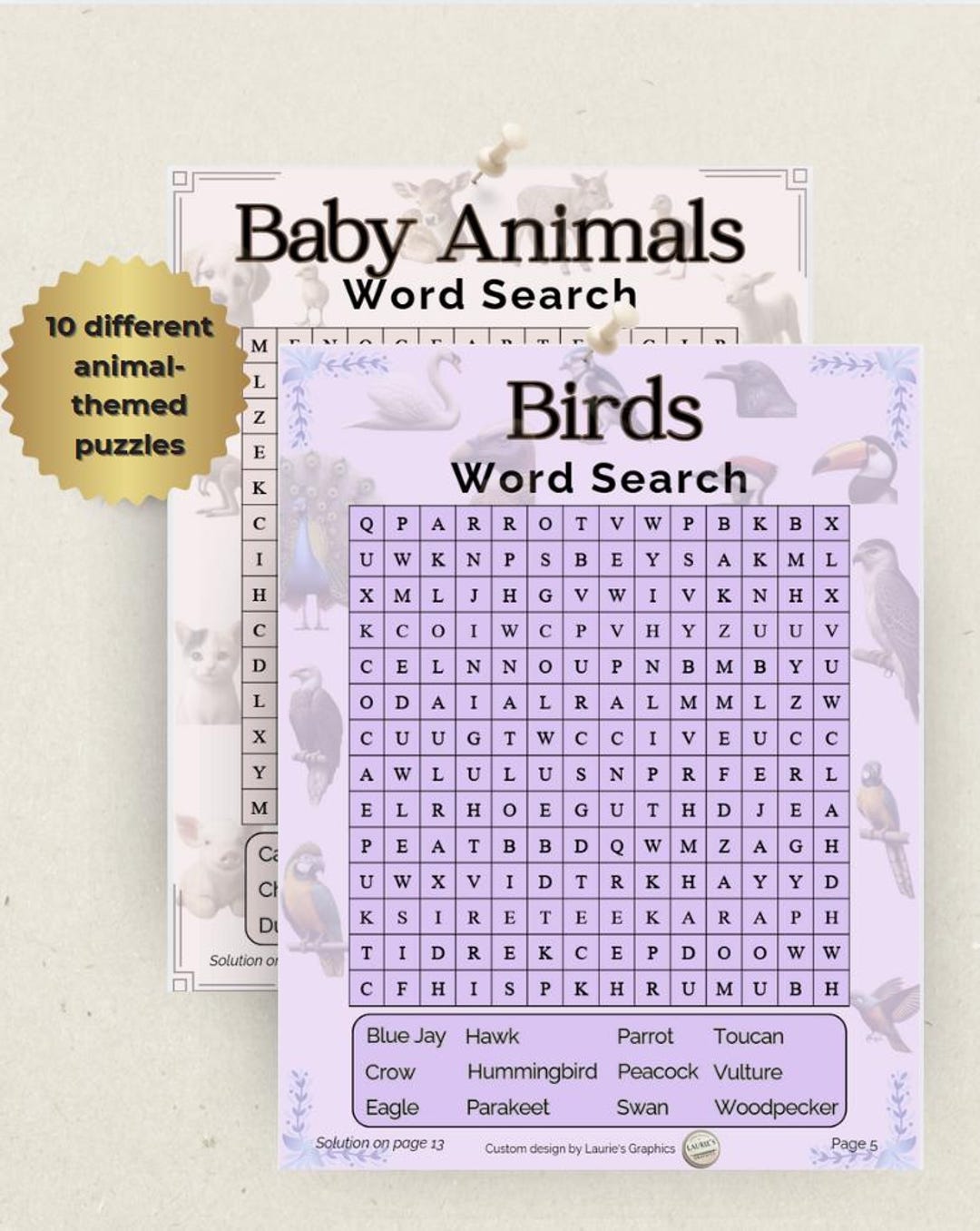 Animal Word Search Activity Pack, 10 Themed Puzzles for Kids, Unique ...
