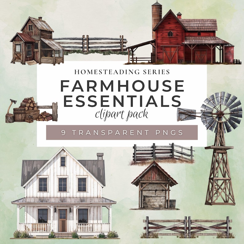 Rustic Farmhouse Clipart: Homesteading Graphics (PNG Digital Download ...