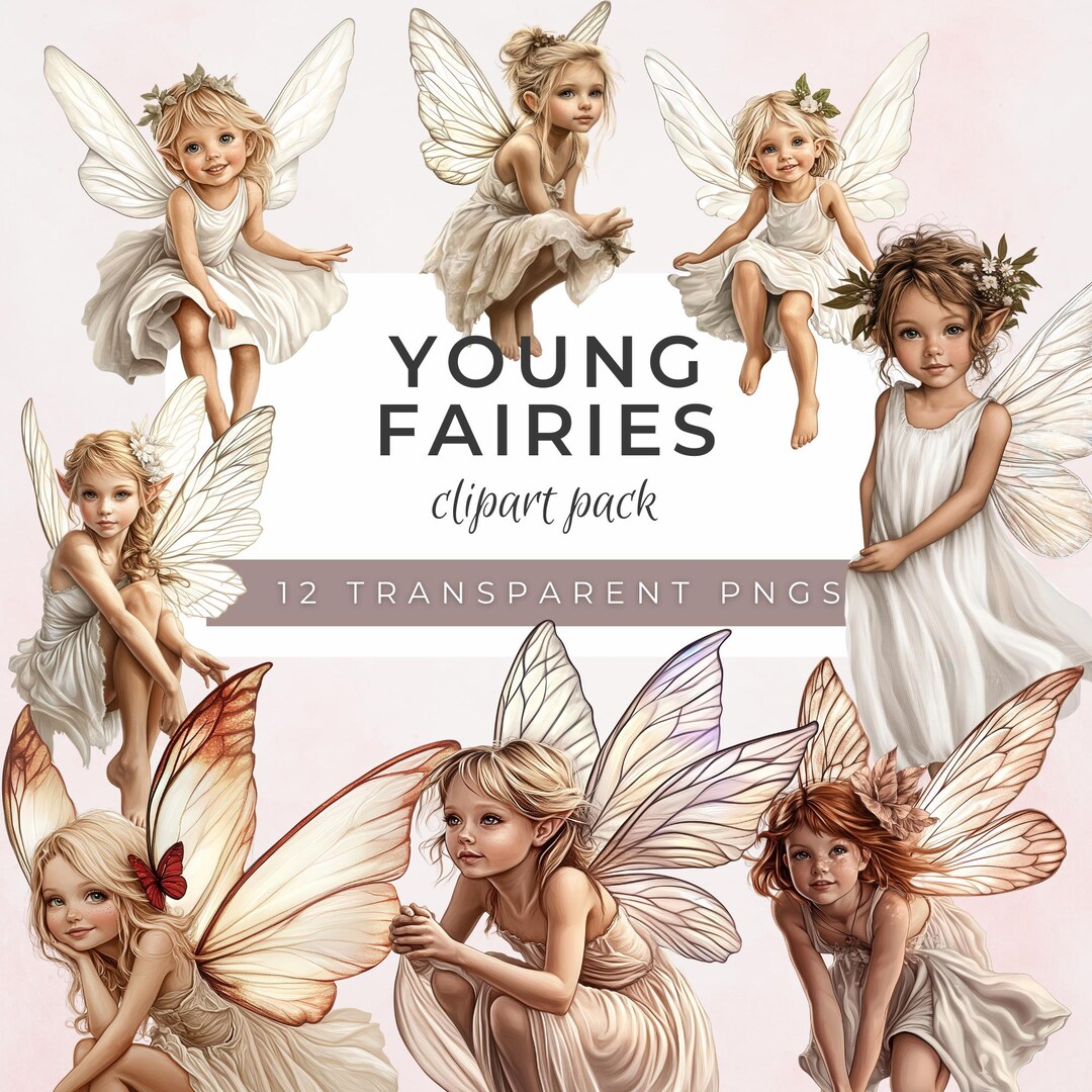 Whimsical Fairy Clipart Pack: Young Girl Fairies With Iridescent Wings ...