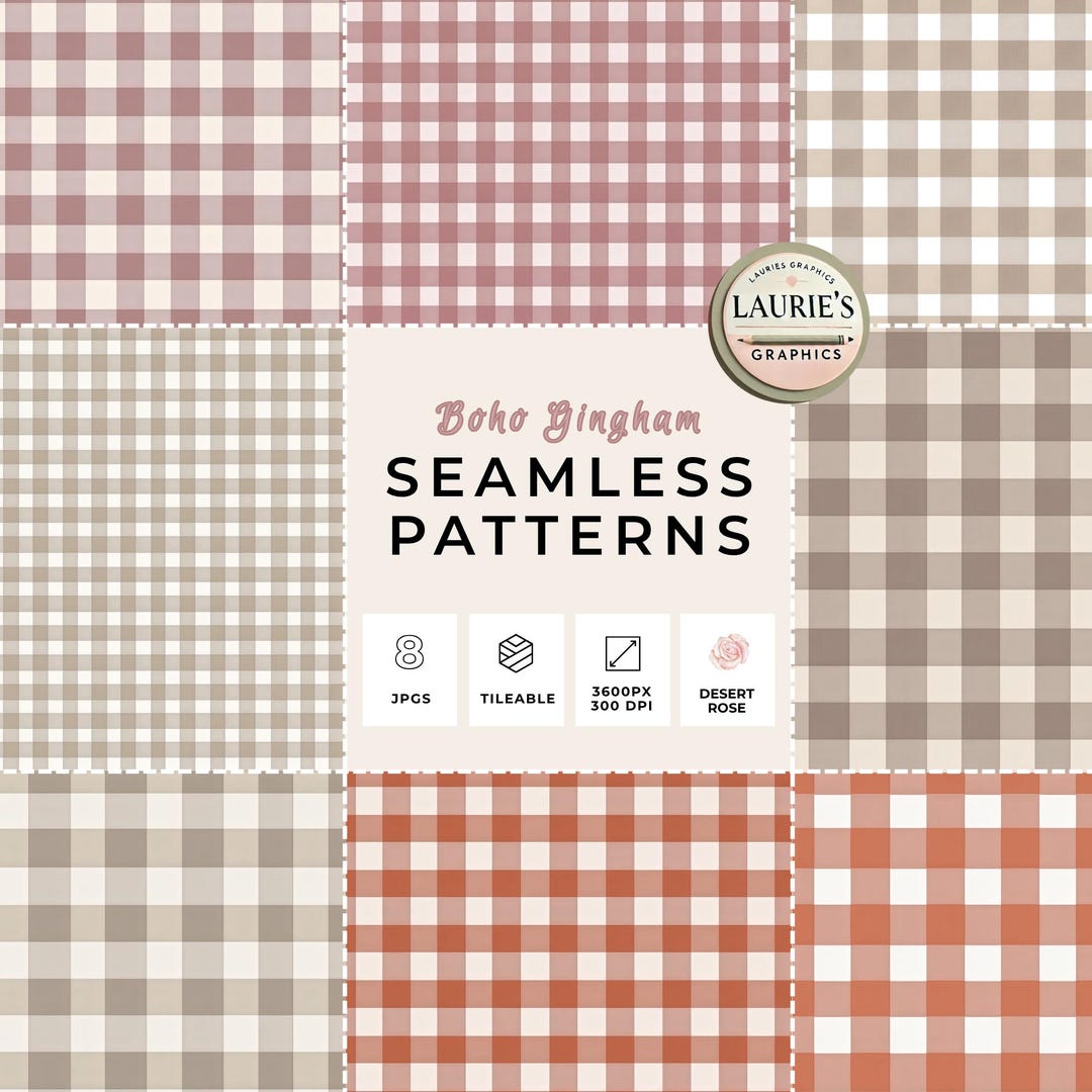 Boho Gingham Seamless Patterns: Desert Rose Blush and Neutral Checkered ...