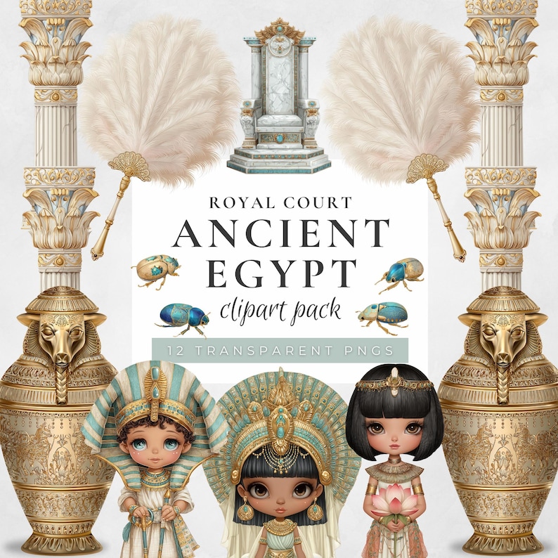 Ancient Egyptian Royal Court Clipart Pack: Pharaohs, Golden Throne ...