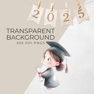 Girl Graduation Watercolor Clipart Pack With Cute Graduate ...