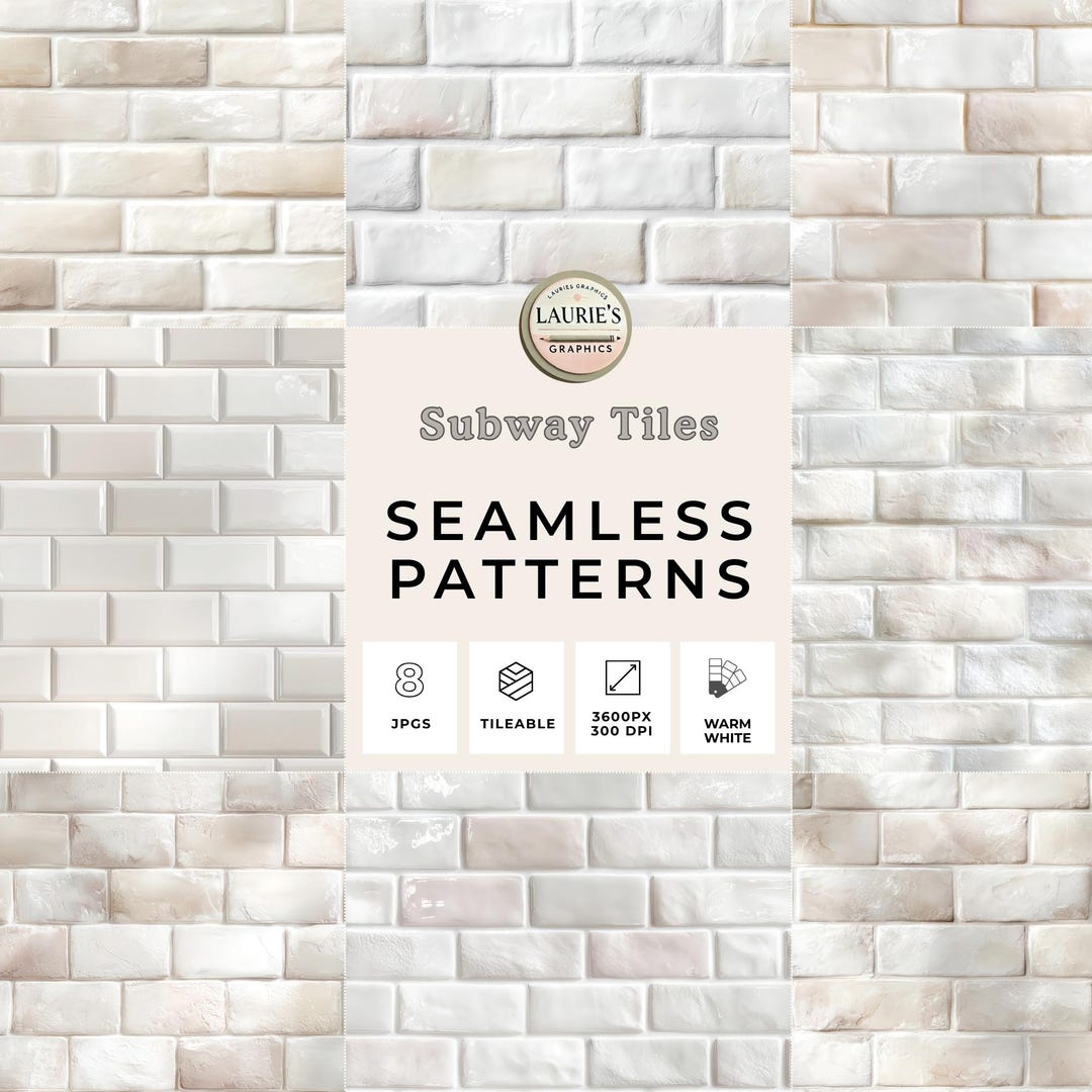 Subway Tile Seamless Patterns: Warm White Stone Backgrounds and ...