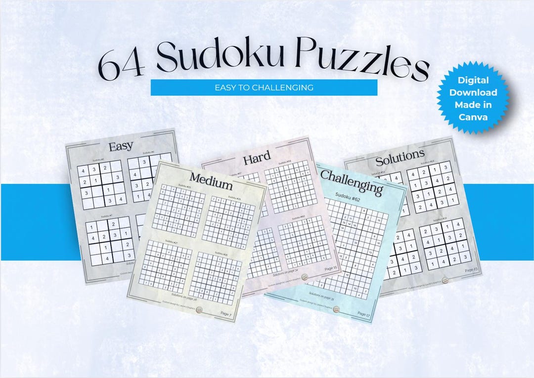 Printable Sudoku Puzzle Pack | 64 Logic Puzzles for Easy to Challenging ...