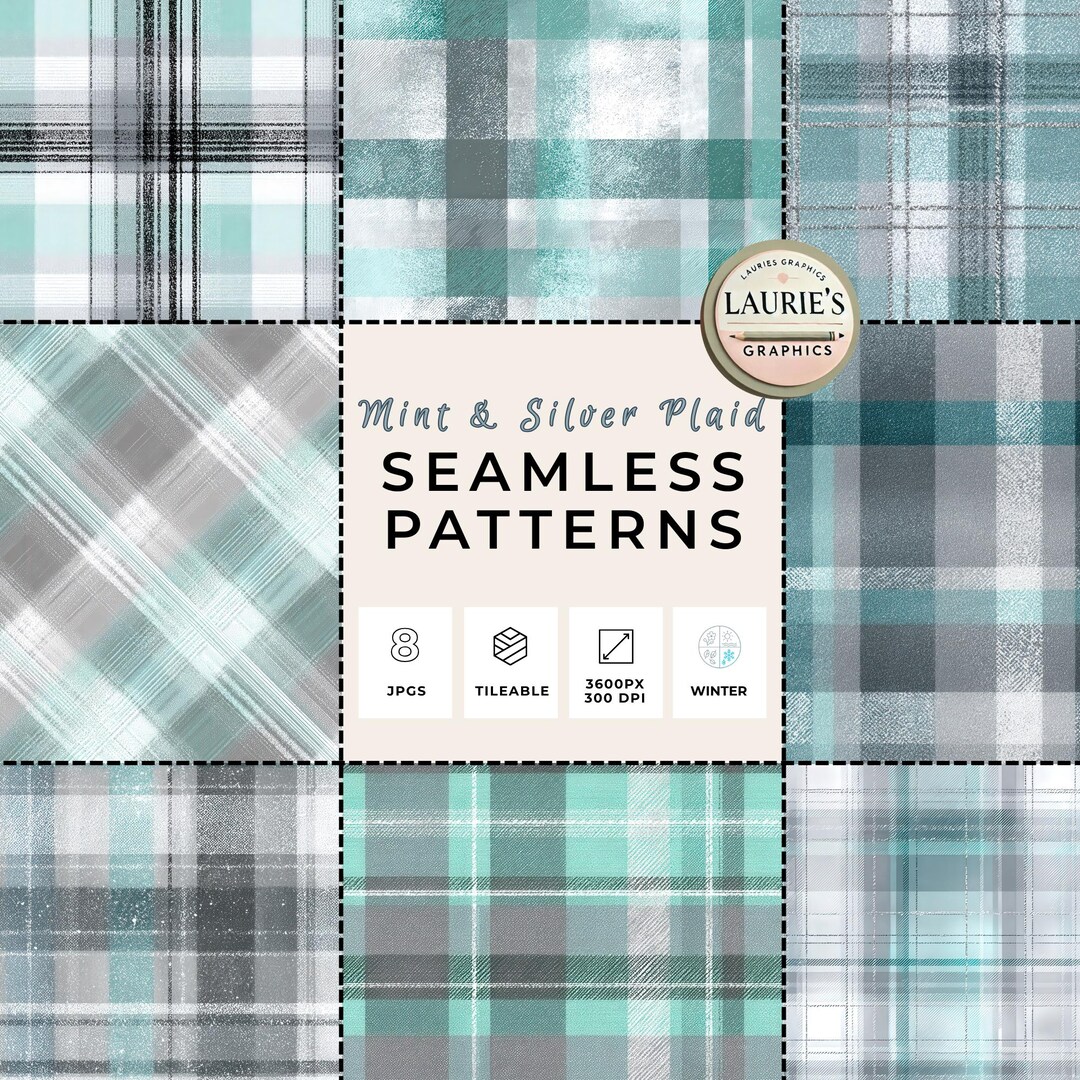 Mint & Silver Plaid Seamless Patterns: Digital Paper Pack for Holiday ...