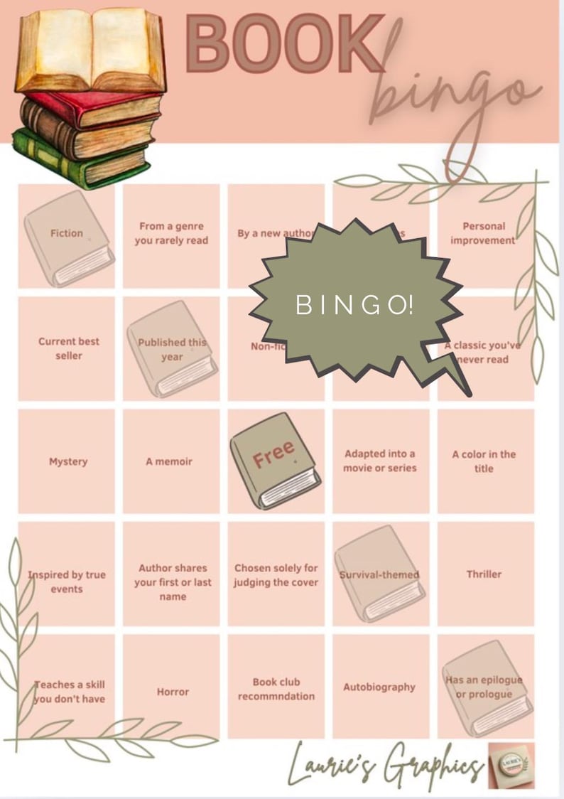 Book Bingo Reading Challenge Instant Digital Download, Personal Reading ...