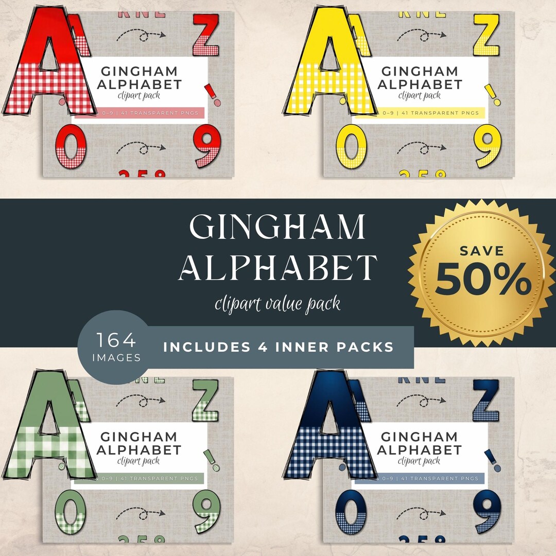 Gingham Alphabet Clipart Bundle: Farmhouse Letters, Numbers and ...