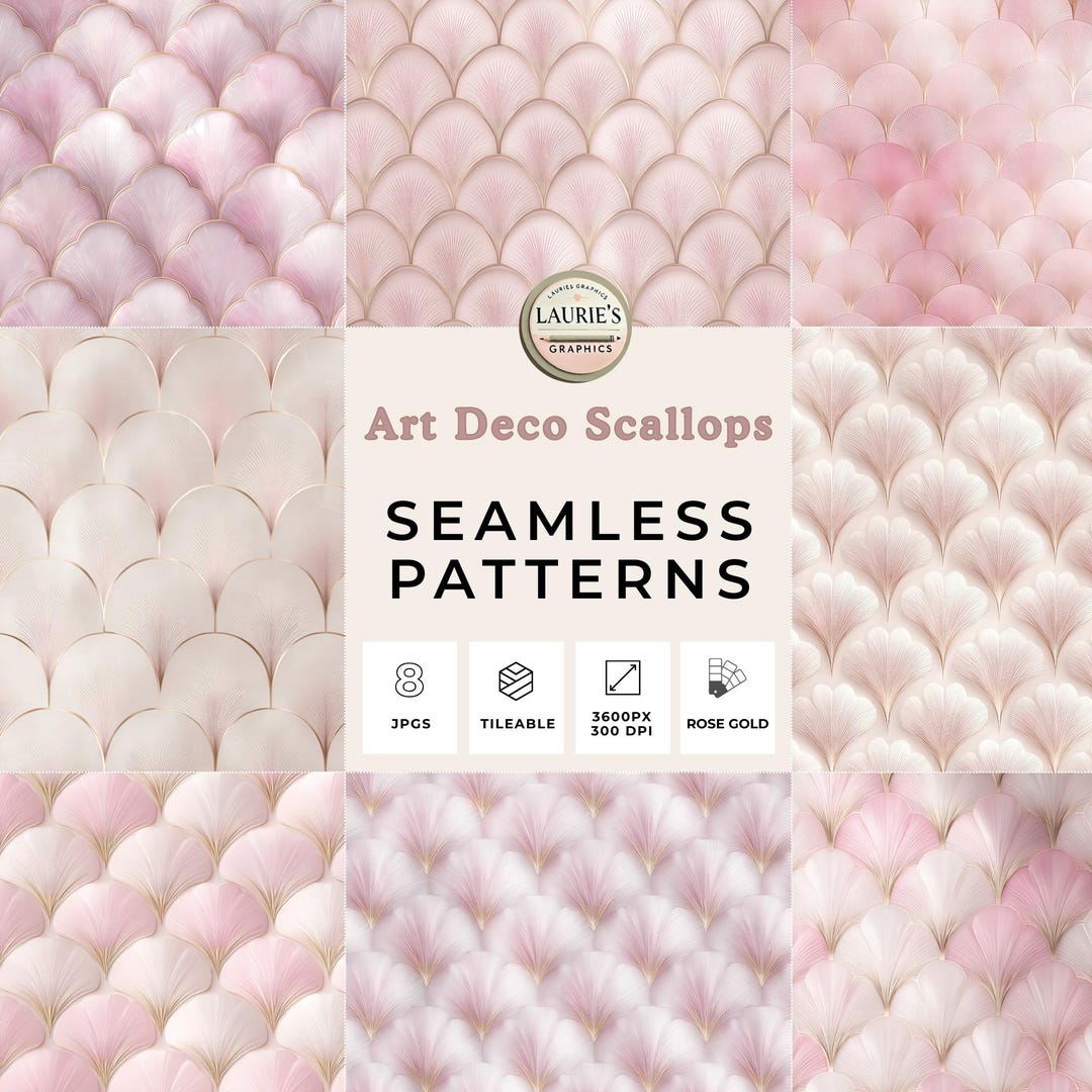 Art Deco Scallop Seamless Patterns: Elegant Rose Gold Luxury ...