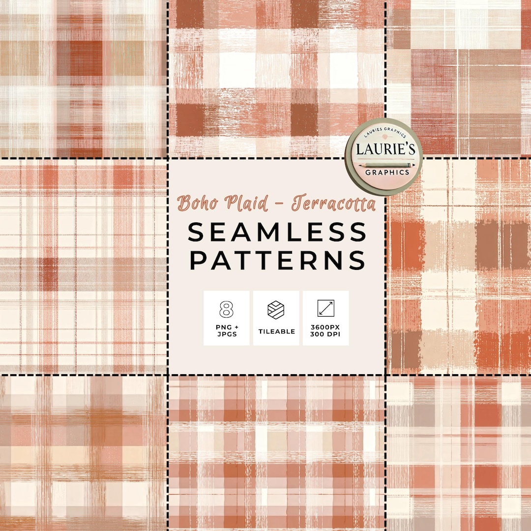 Boho Plaid Terracotta Seamless Pattern Pack: Fall Rustic Digital Paper ...