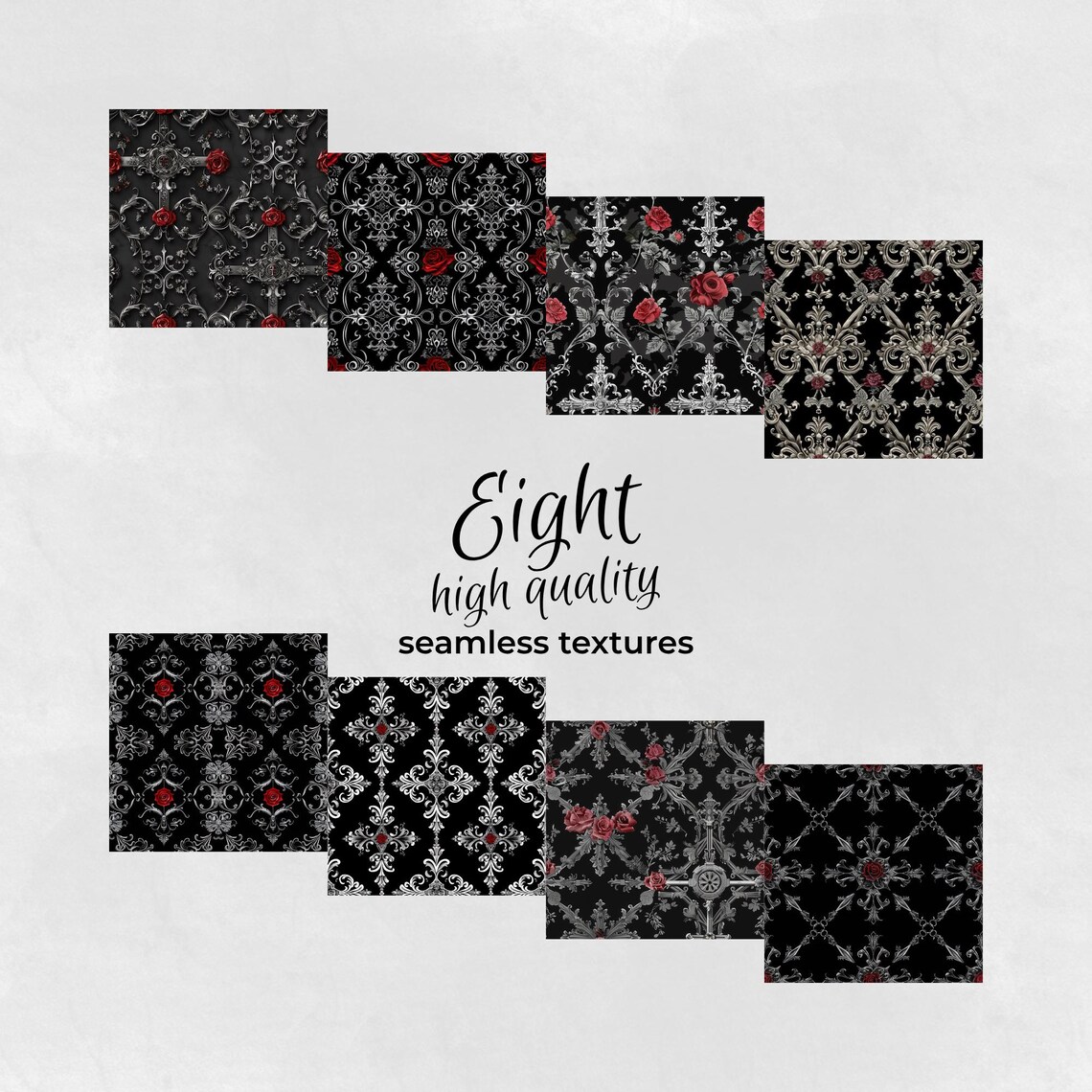 Victorian Goth Roses Seamless Pattern Pack: Gothic Floral Damask ...
