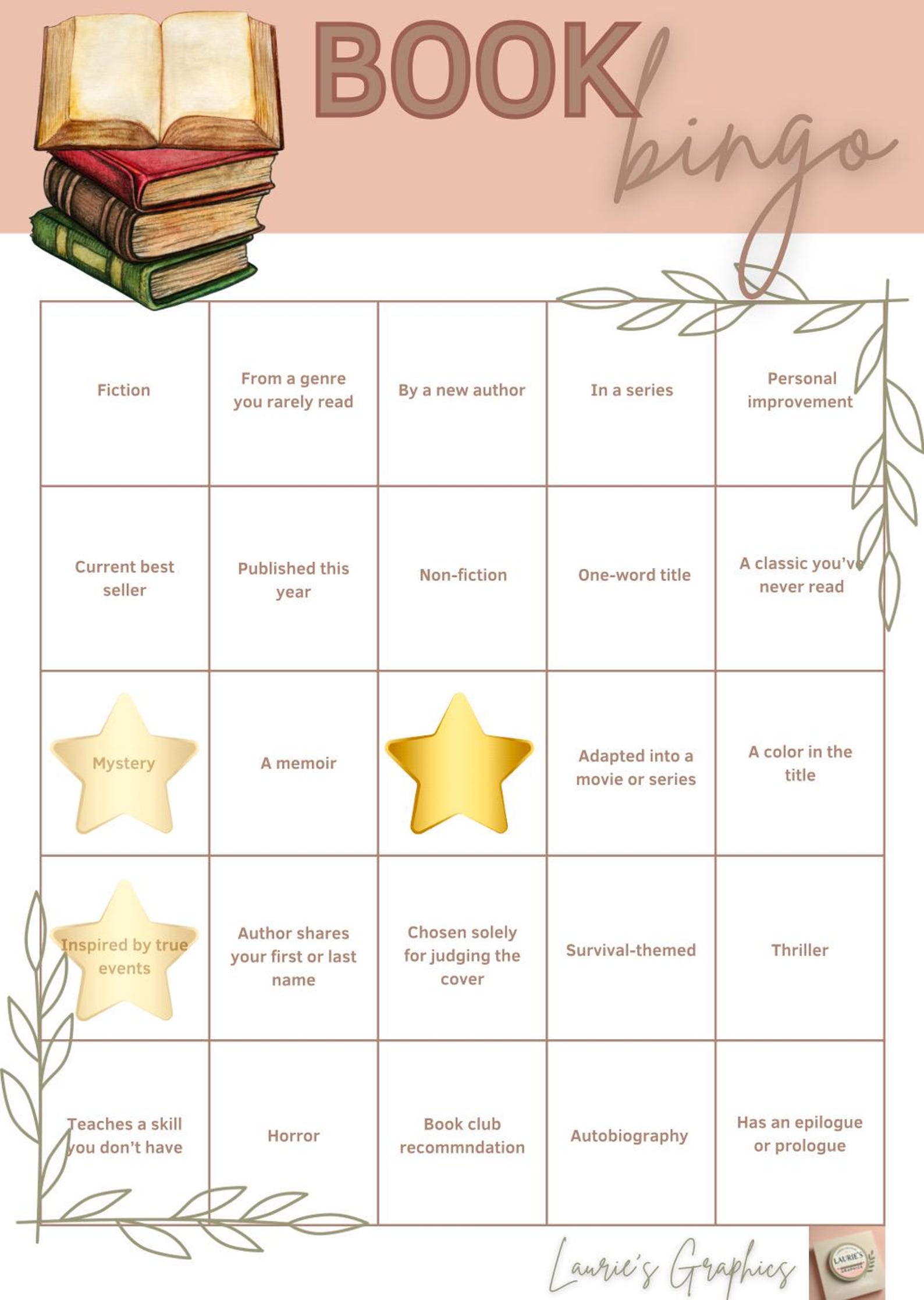 Book Bingo / Reading Bingo Printable, Customizable Template - Etsy