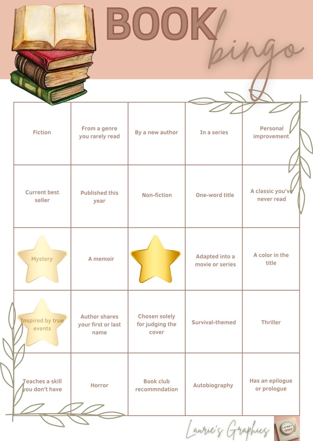 Book Bingo / Reading Bingo Printable, Customizable Template - Etsy