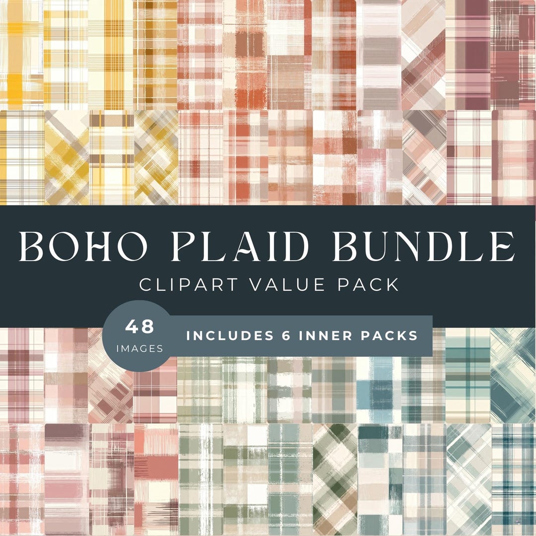 Boho Plaid Seamless Pattern Bundle: Plaid Digital Paper Pack in Warm ...