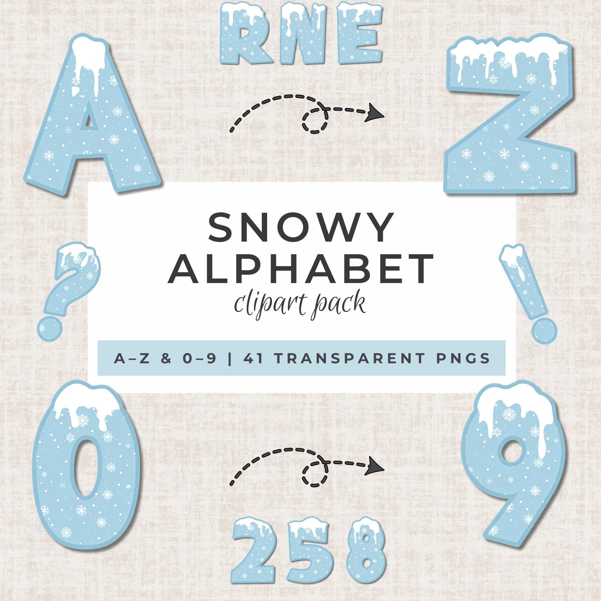 Blue Snowy Alphabet Clipart Pack: Winter Letters, Numbers and ...