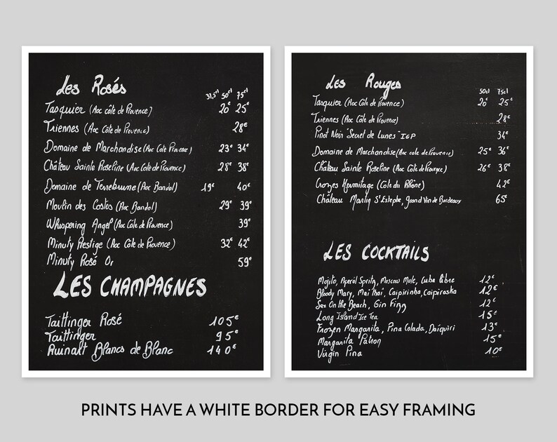 French Wine Menu Prints: Chalkboard Style Wall Art (set of 2) - Etsy