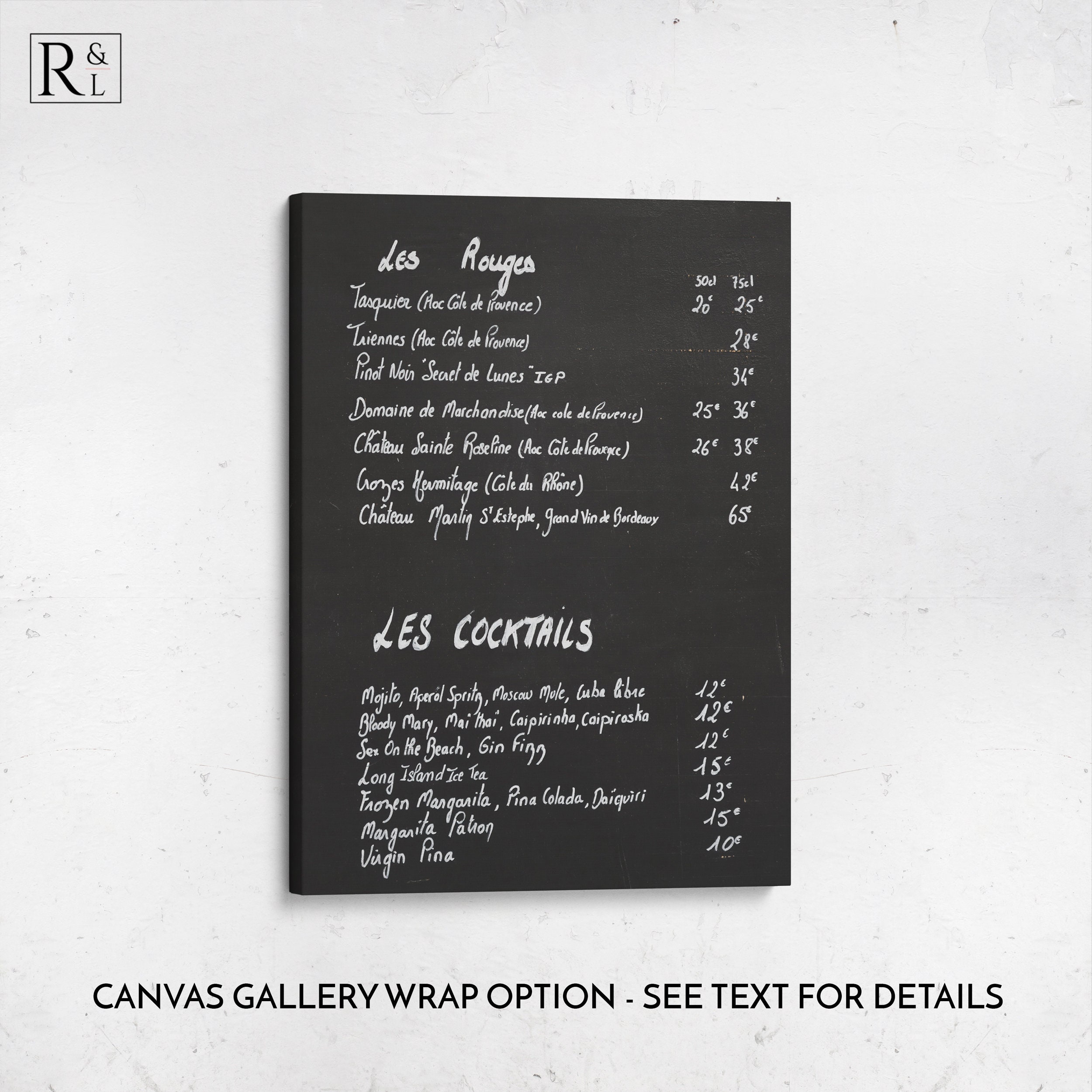French Chalkboard Wine Menu Prints Black and White Art - Etsy UK