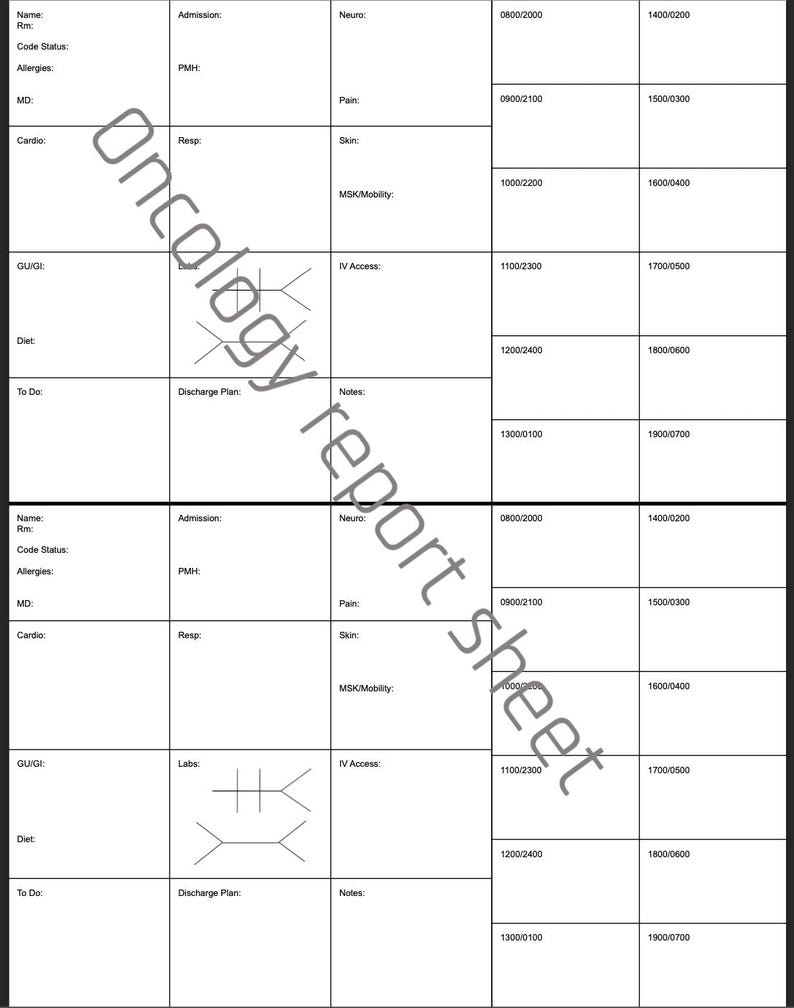 Oncology Nurse Report Sheet - 2 Patients - Etsy