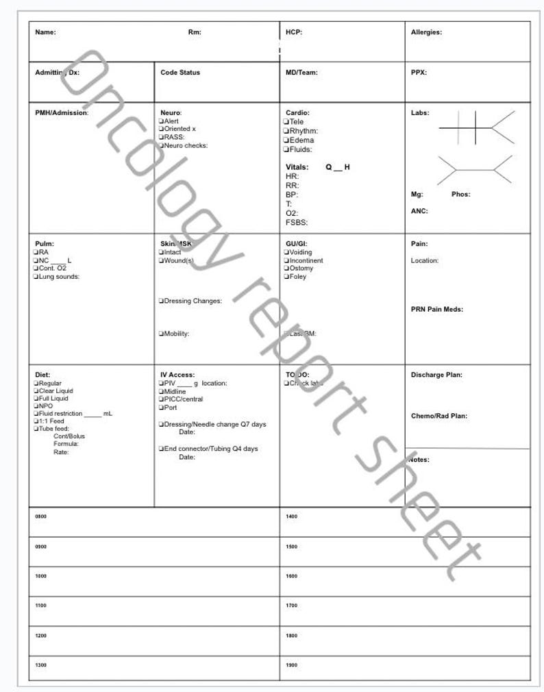 Oncology Nursing Report Sheet Day&night - 1 Patient - Etsy