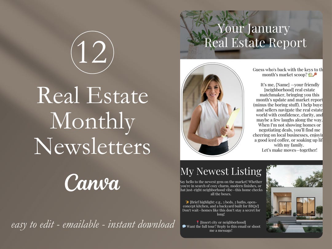 Real Estate Newsletter Templates: Realtor Marketing, Monthly Canva ...