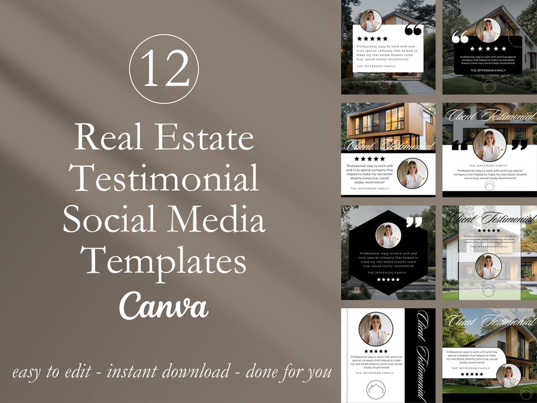 Real Estate Testimonial Templates: Social Media Posts for Realtors ...