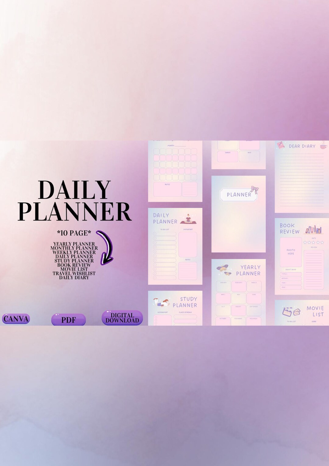 Pink and Purple Planner / Aesthetic Planner / Digital Download ...