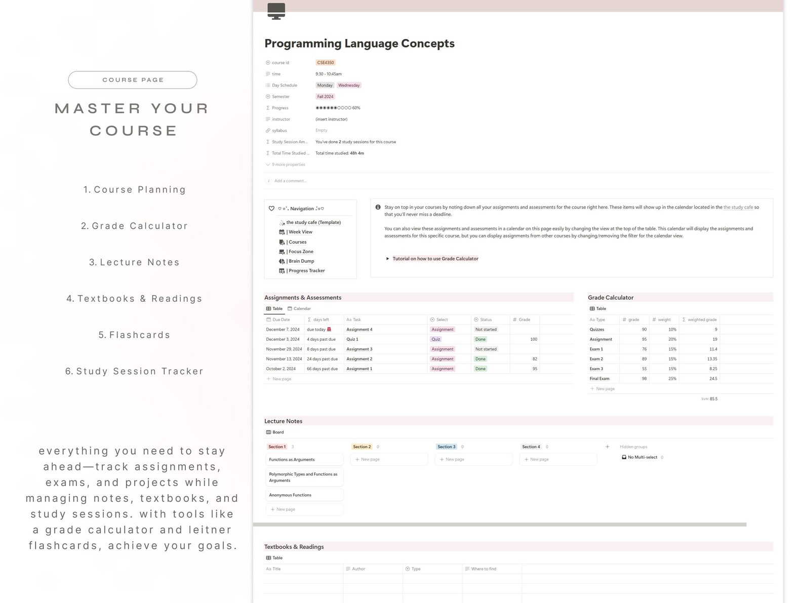 The Study Café Notion Template | Ultimate Student Planner for Courses ...