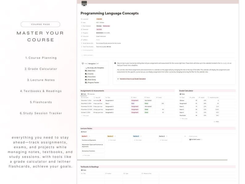 The Study Café Notion Template | Ultimate Student Planner for Courses ...