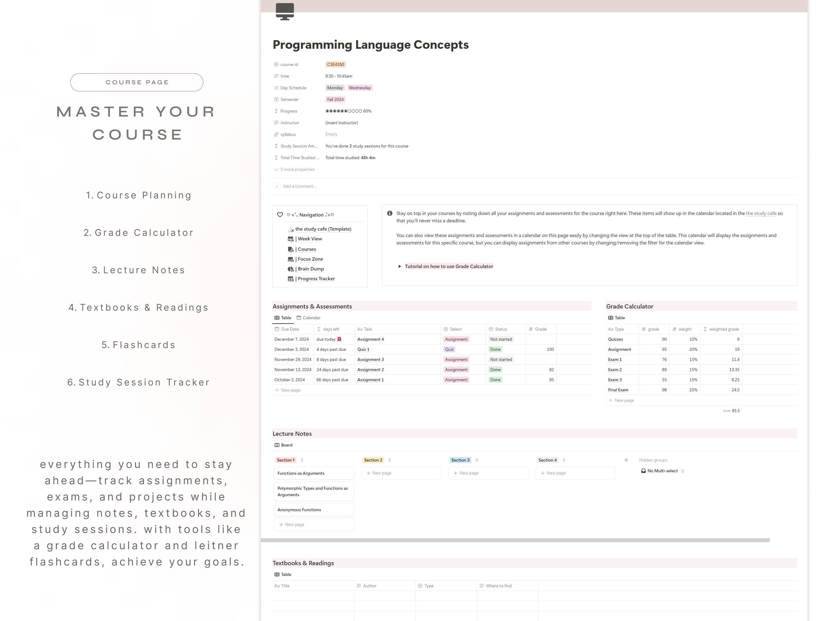The Study Café Notion Template | Ultimate Student Planner for Courses ...
