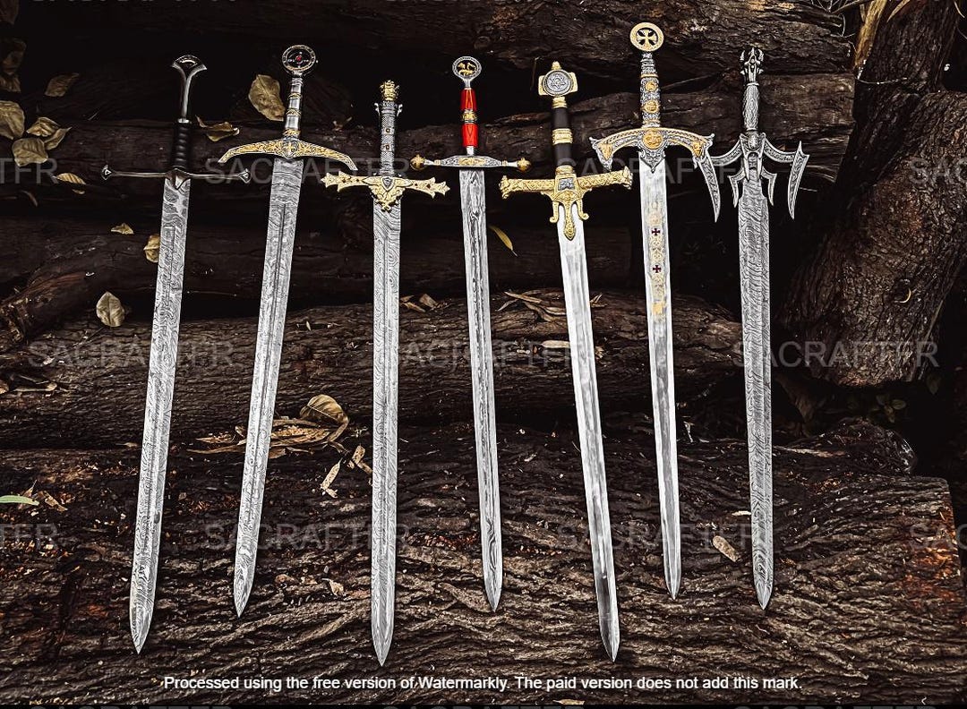 Real Medieval Viking Damascus Steel Handmade Sword With Leather ...
