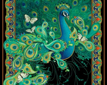 Retro Abstract Peacock Fabric Panel White - Etsy