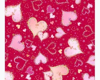 Red heart fabric | Etsy