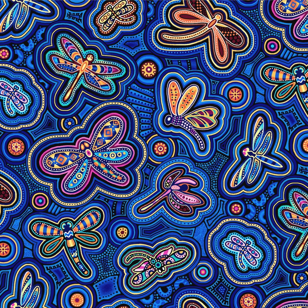Oasis Fabrics Pannotia Dragonfly Digital Print Blue Cotton Fabric by ...